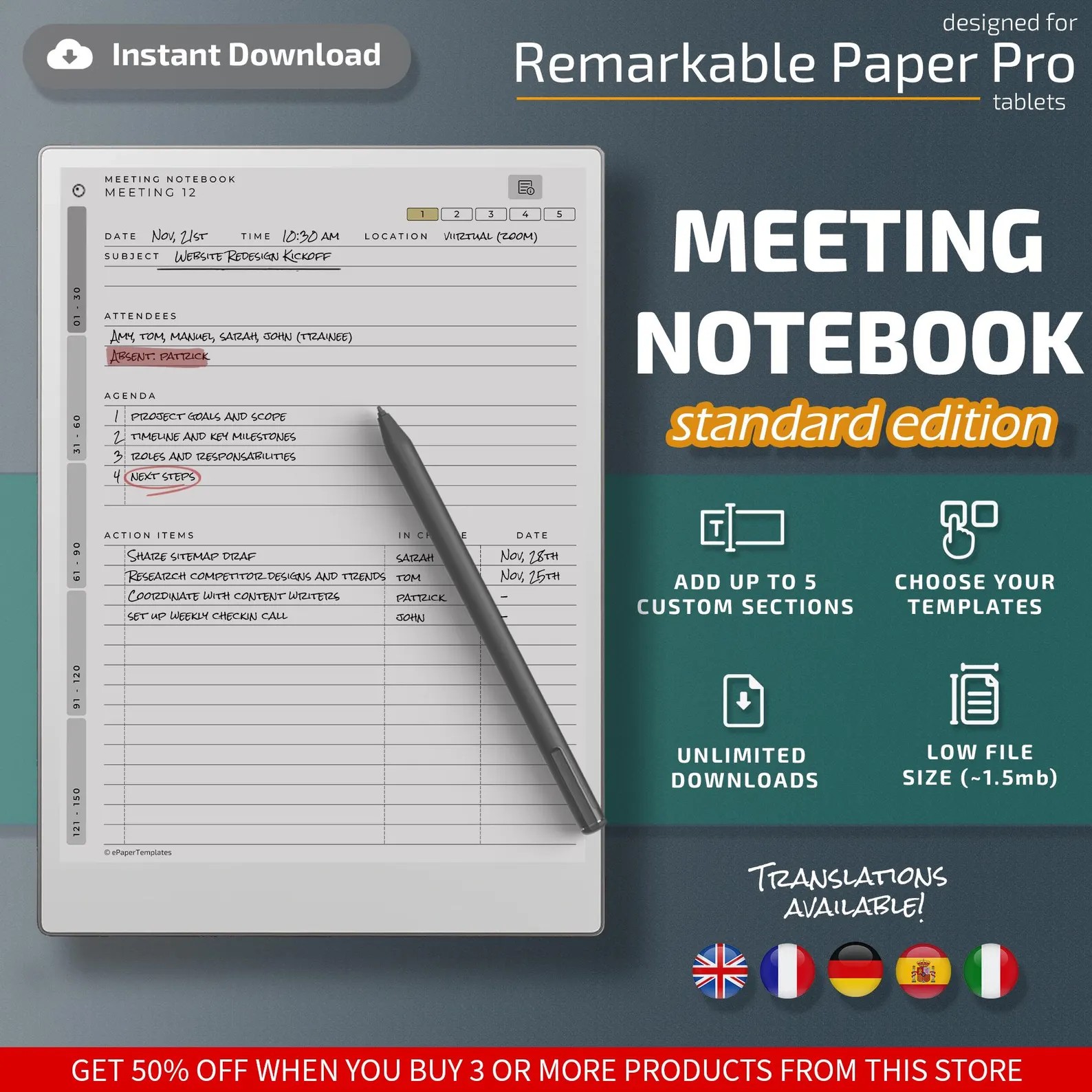 Meeting Notebook for Remarkable Paper Pro