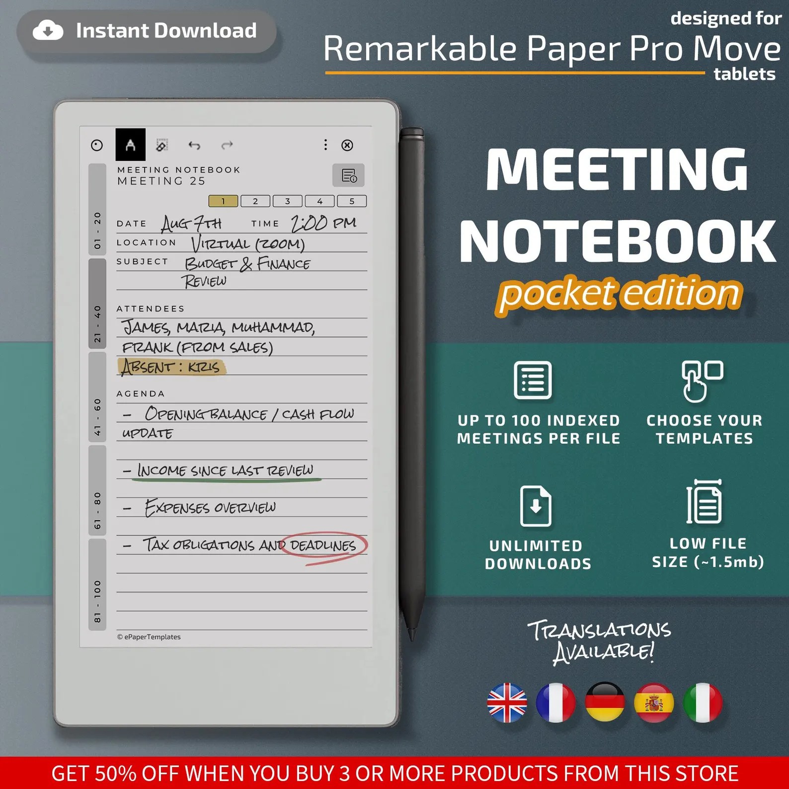 Meeting Notebook for Remarkable Paper Pro Move