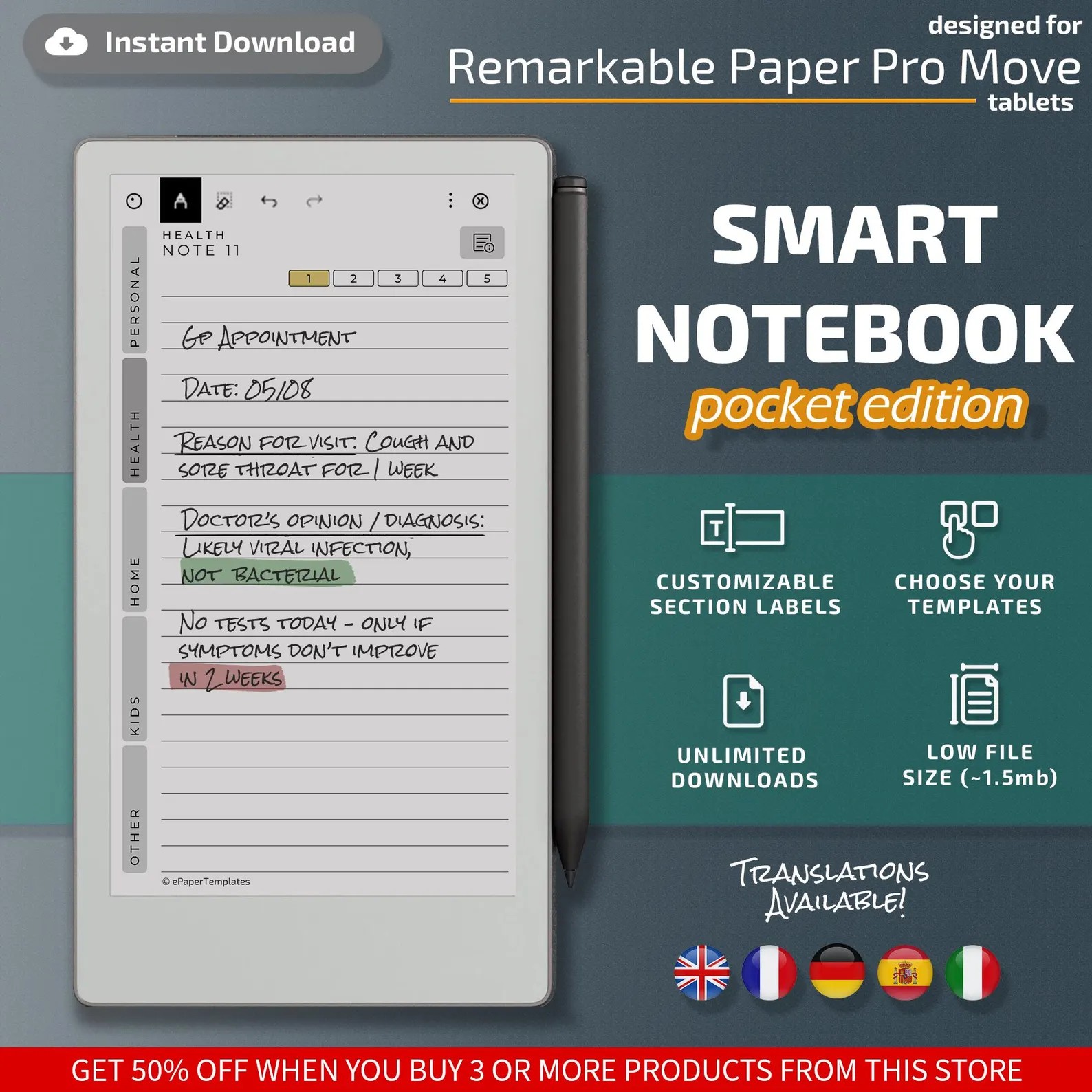 Smart Notebook for Remarkable Paper Pro Move